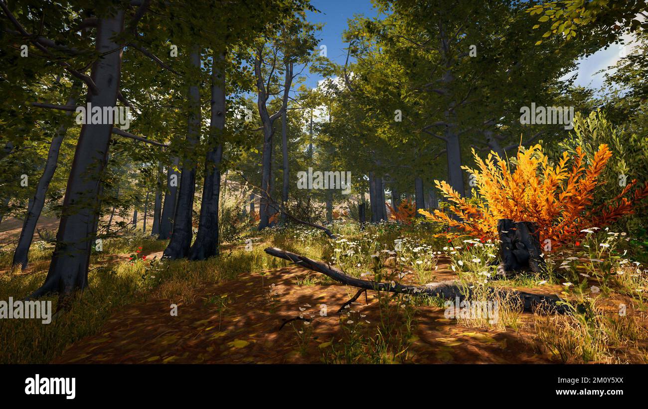 3D rendering. An immersive natural environment. Landscape to illustrate ...