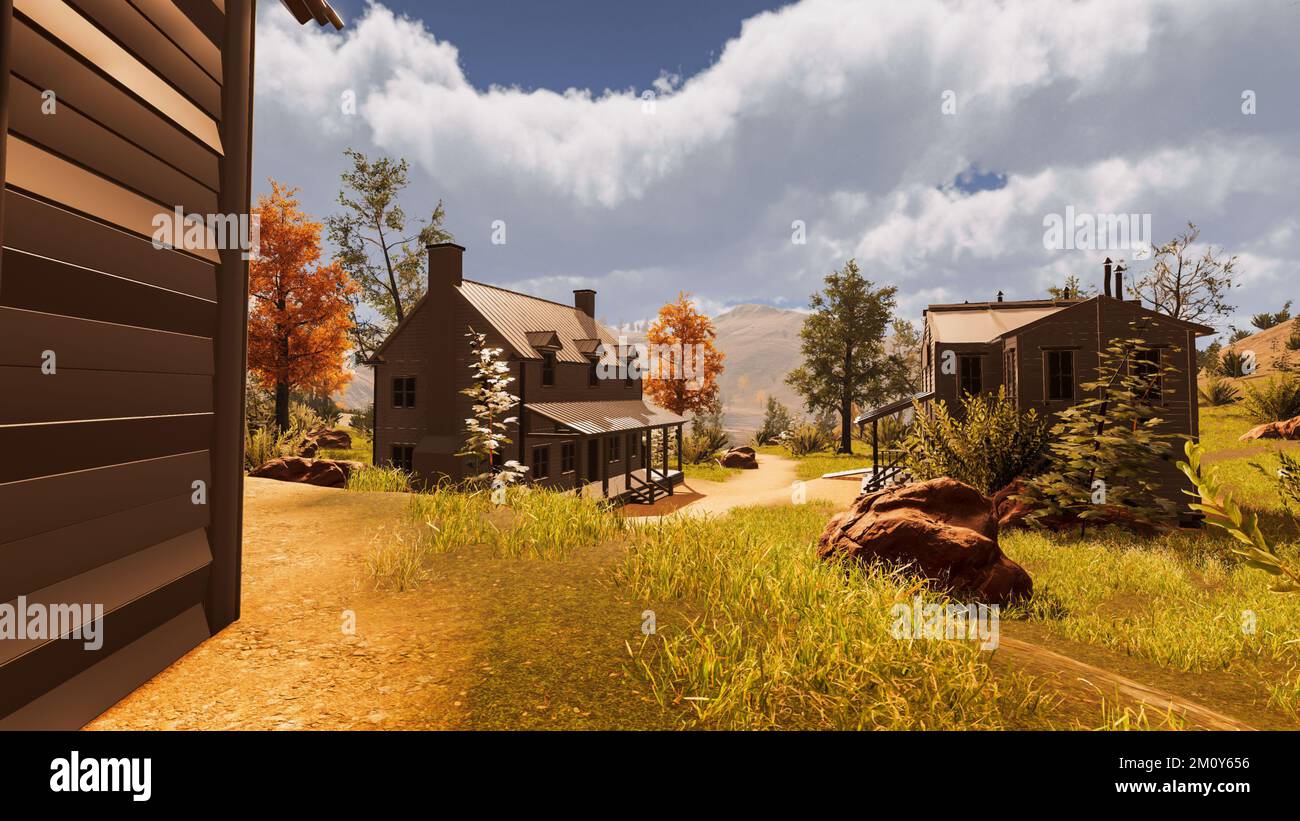 3D rendering. Outdoor architecture with natural environment Stock Photo ...