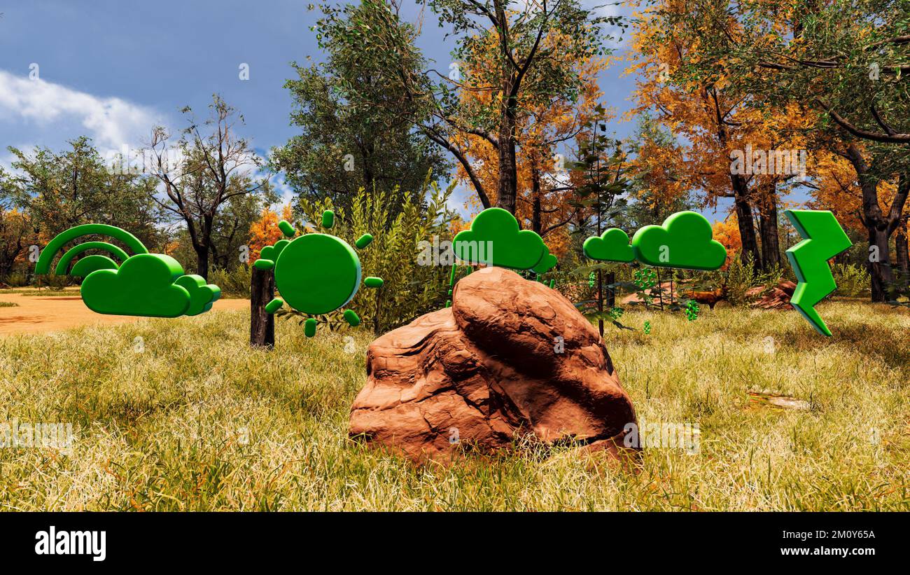 forest background with green icon weather for the global warming Stock ...