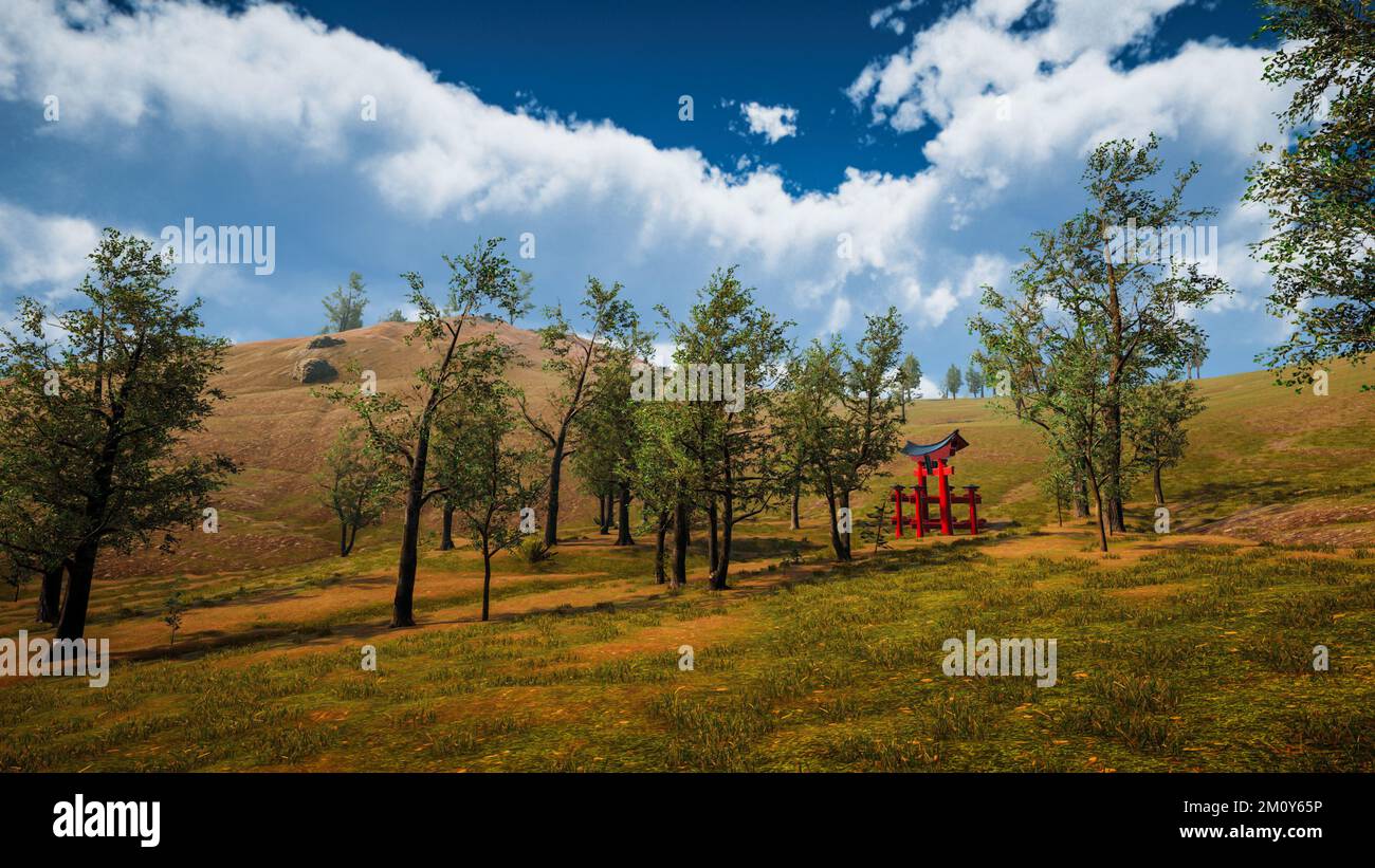 3D rendering. Japanese traditional gate Torii, symbol of Shintoism ...