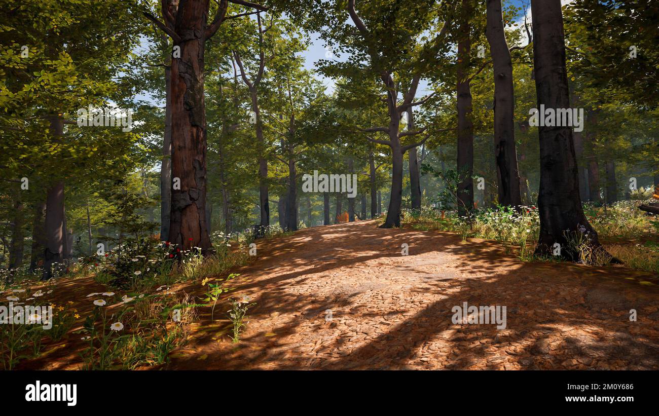 3D rendering. An immersive natural environment. Landscape to illustrate ...