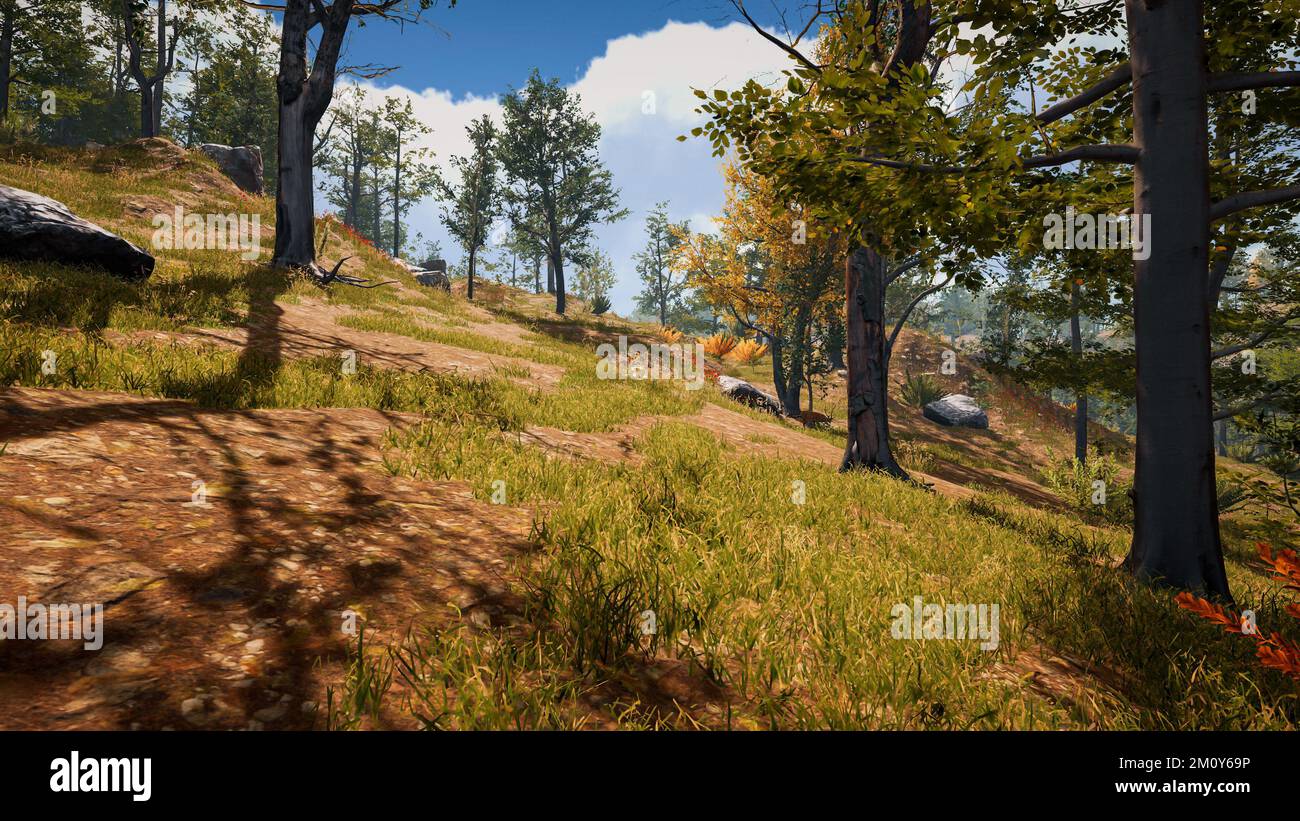 3D rendering. An immersive natural environment. Landscape to illustrate ...