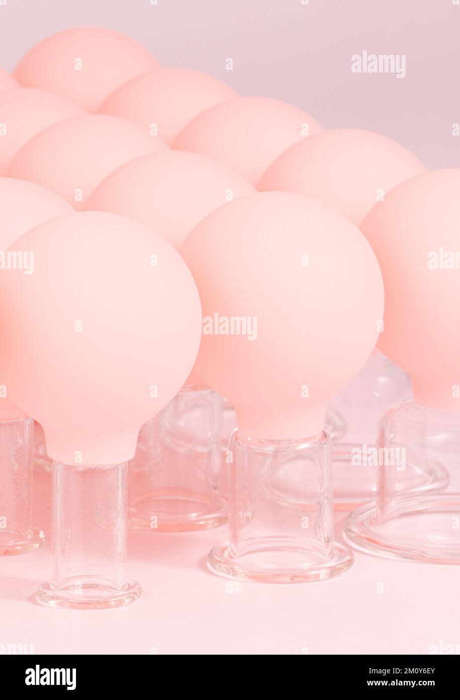 Glass jars for face vacuum massage. Cosmetology and face fitness ...