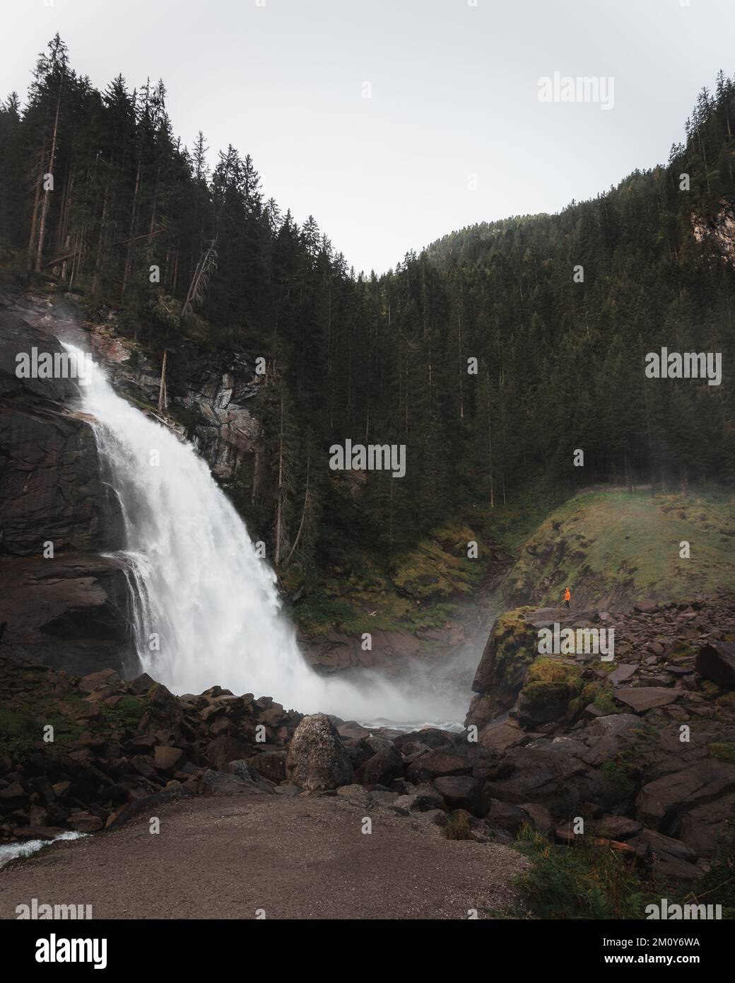 A natural view of the Krimml Waterfalls in the Hohe Tauern National ...