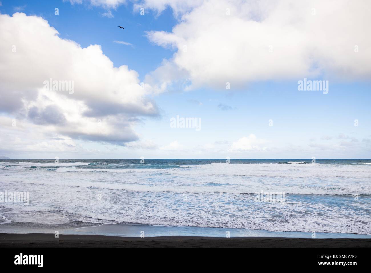 Atlantic ocean, waves and sand, good weather, Azores islands Stock ...