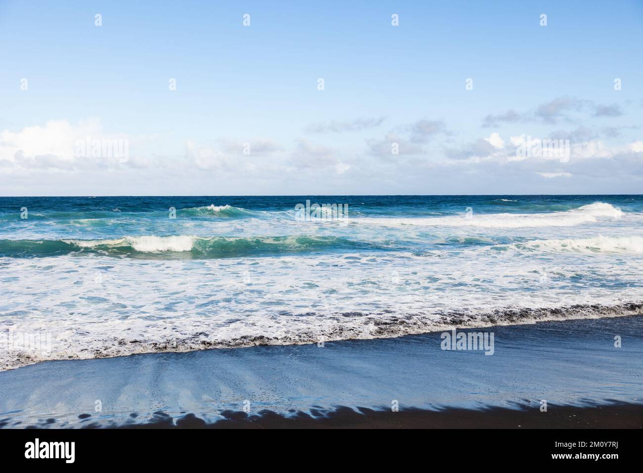 Atlantic ocean, waves and sand, good weather, Azores islands Stock ...