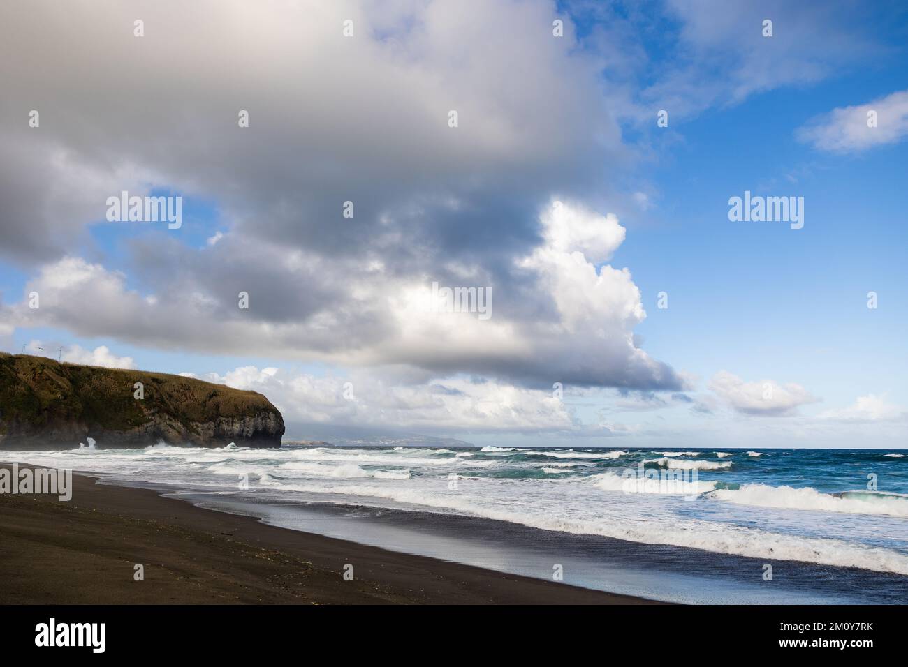 Atlantic ocean, waves and sand, good weather, Azores islands Stock ...