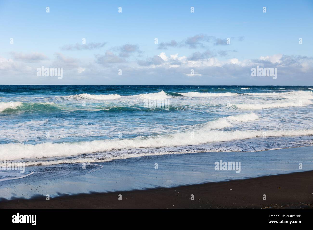 Atlantic ocean, waves and sand, good weather, Azores islands Stock ...