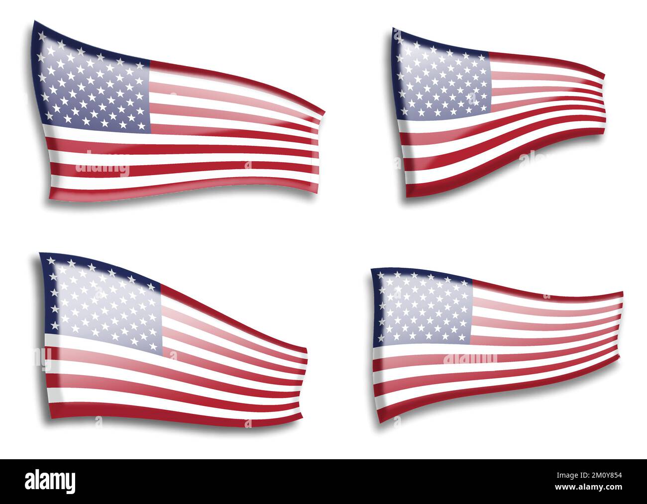 Set of American flags from variant views on white background. Every ...