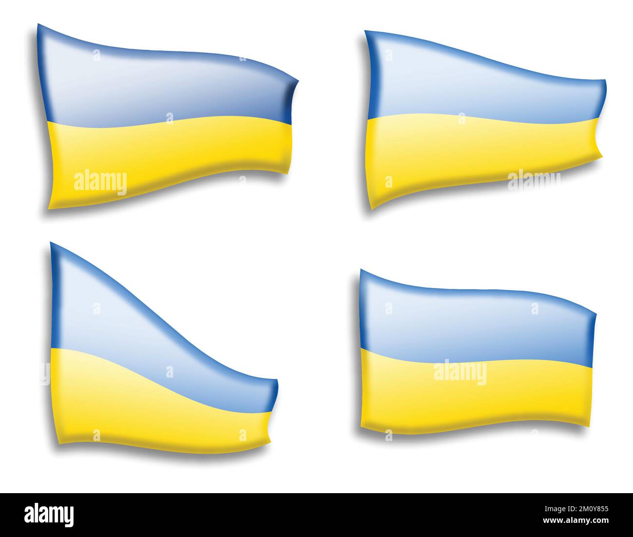 Set of Ukrainian flags from variant views on white background. Every ...