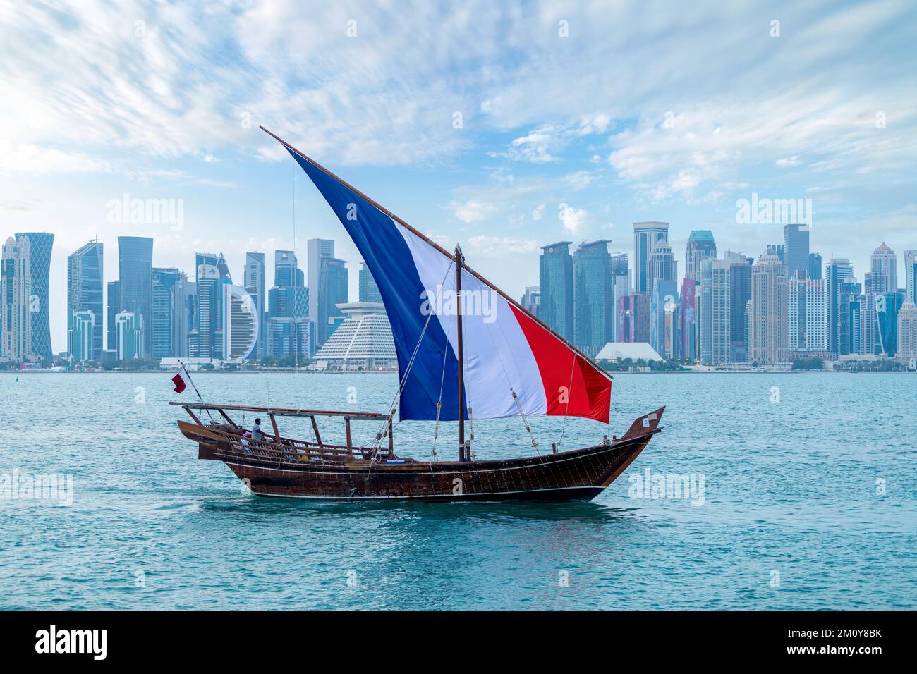 Dhow Boat at Corniche beach Doha with France Flag. FIFA Qatar World Cup ...