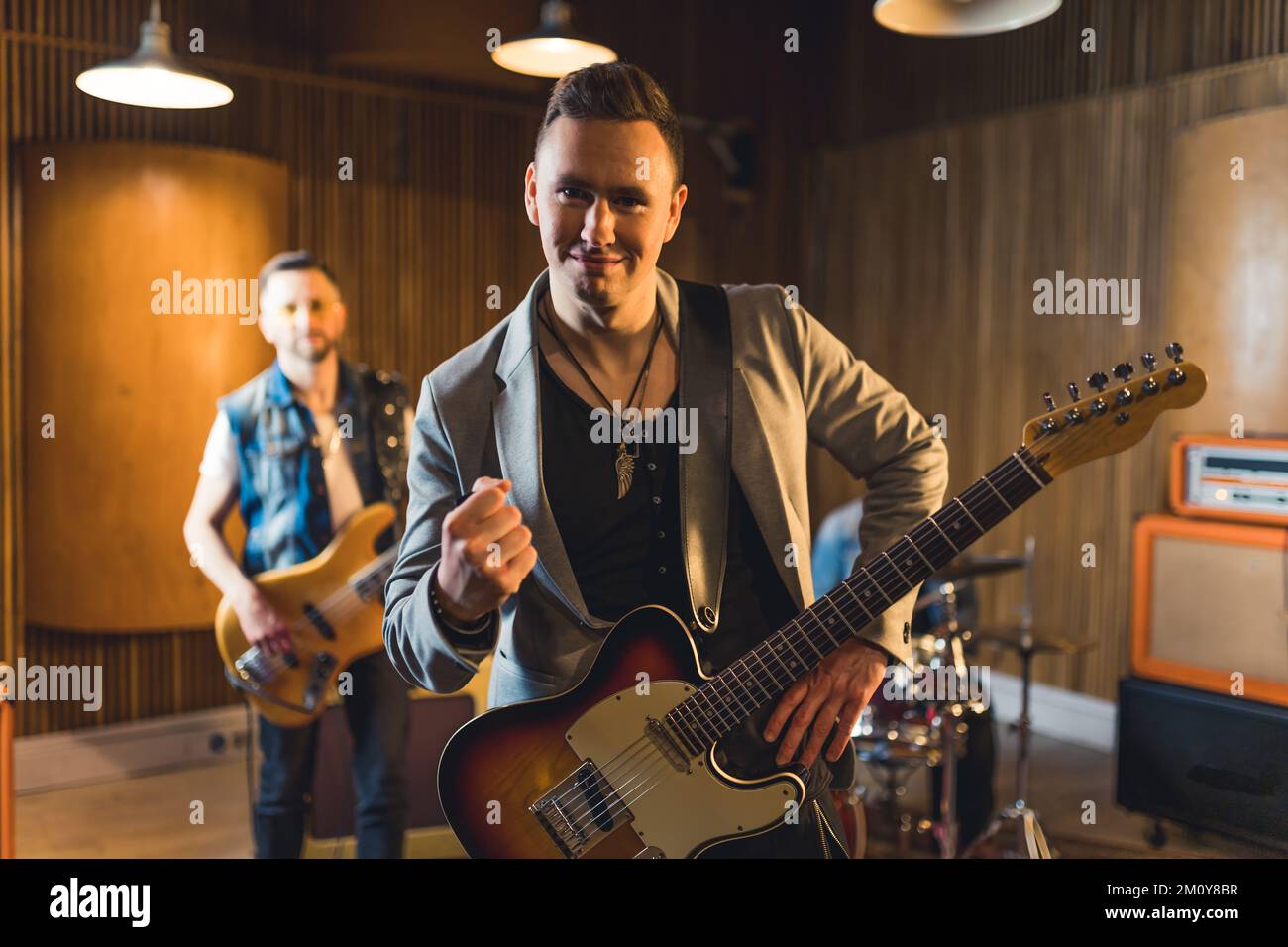 Man poses electric guitar during hi-res stock photography and images ...