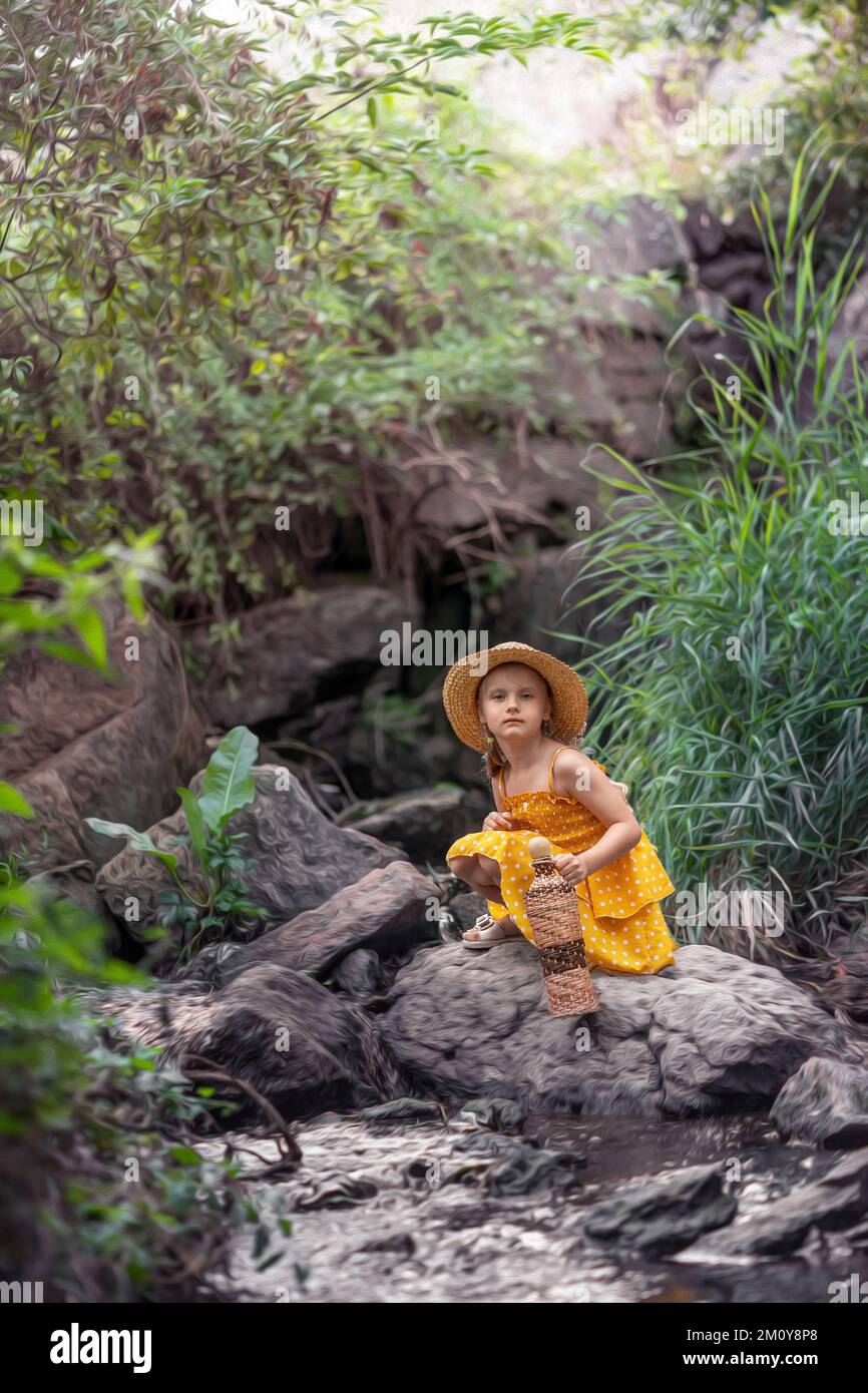 girl fetching water from a mountain stream Stock Photo - Alamy
