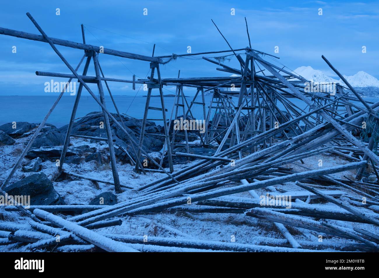 Wooden cod drying racks, Lofoten Islands, Norway Stock Photo - Alamy