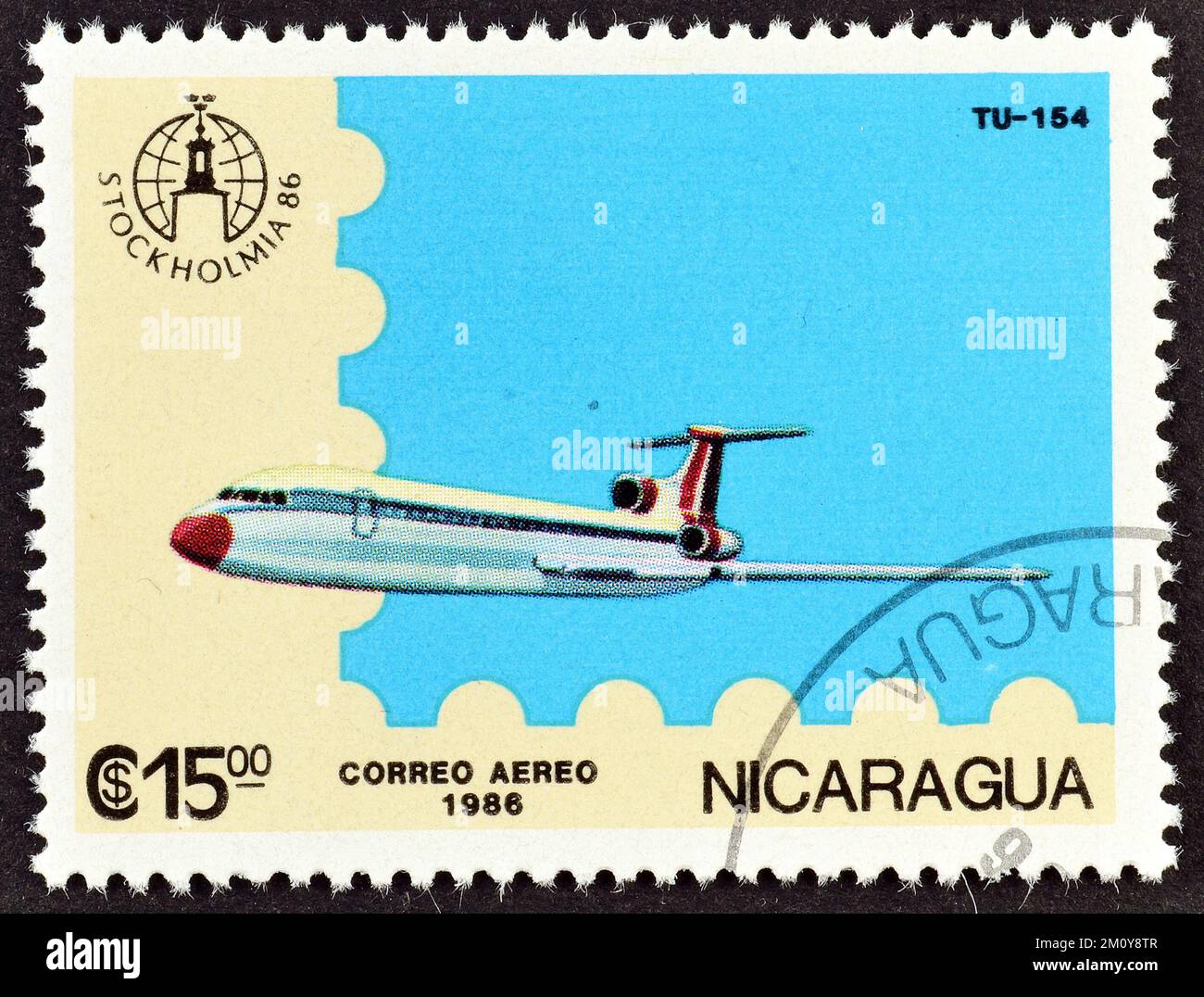 Cancelled postage stamp printed by Nicaragua, that shows Airplane ...