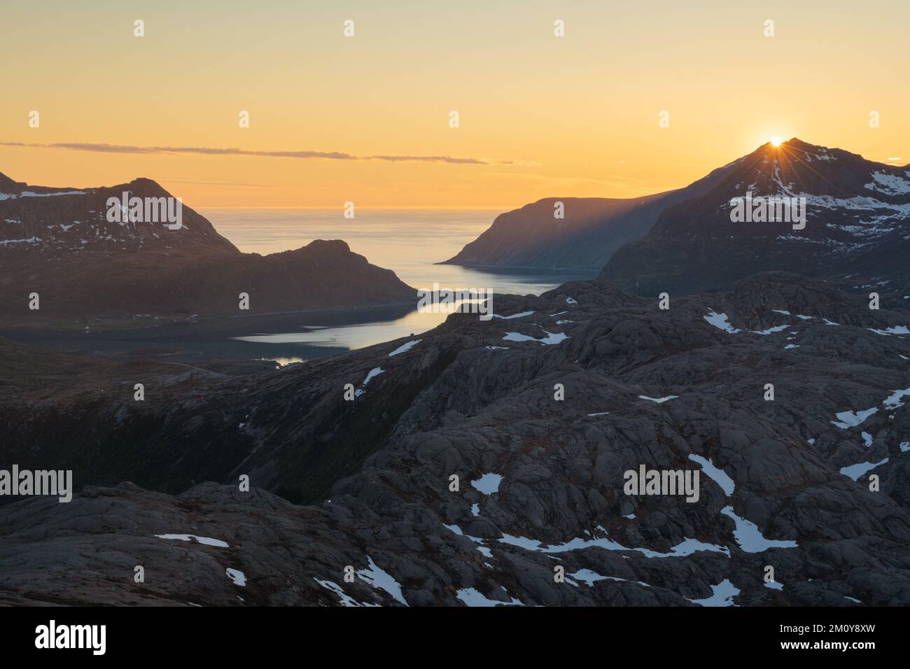 midnight sun from Nesheia, Lofoten Islands, Norway Stock Photo - Alamy
