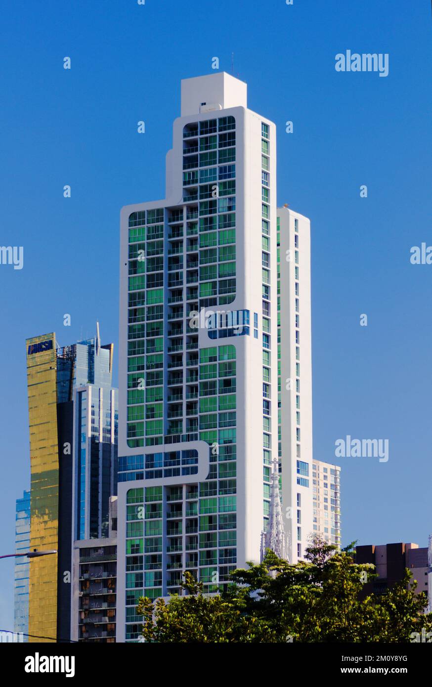 white skyscraper with windows in different shades of blue Stock Photo ...