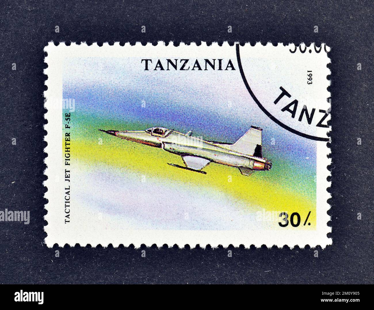 Cancelled postage stamp printed by Tanzania, that shows Alpha Jet ...