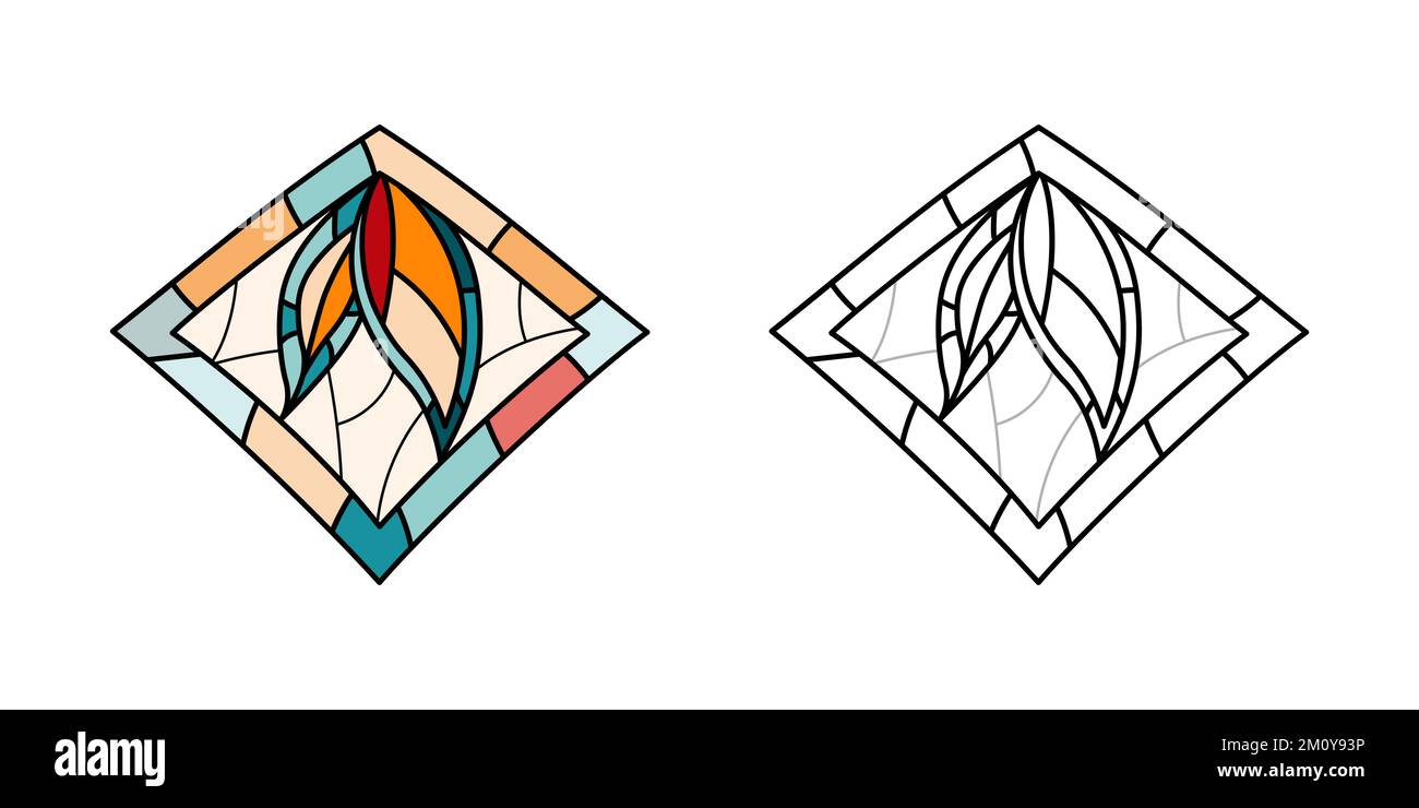 Stained Church glass worksheet. Color and bw diamonds Stock Vector ...