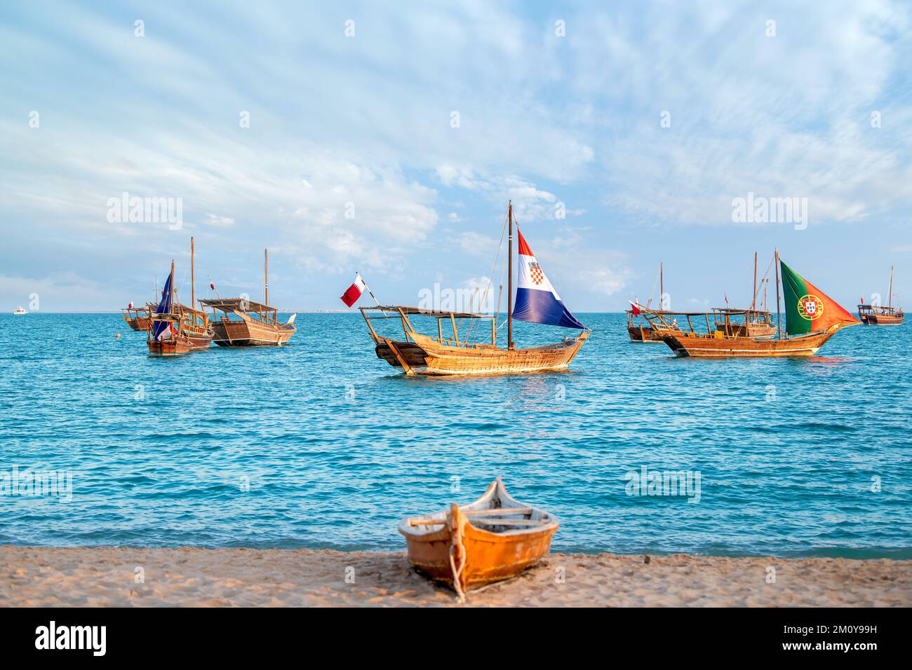 Traditional Dhow Festival in Katara with FIFA world cup Qatar. Portugal ...