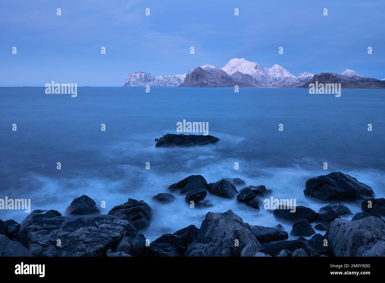 December Polar night across Nappstaumen, Lofoten Islands, Norway Stock ...