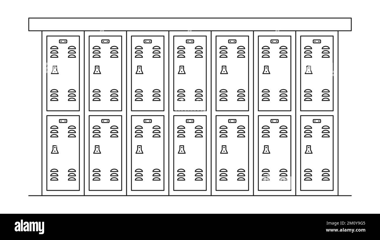 Row of school locker line art. Black and white vector illustration ...