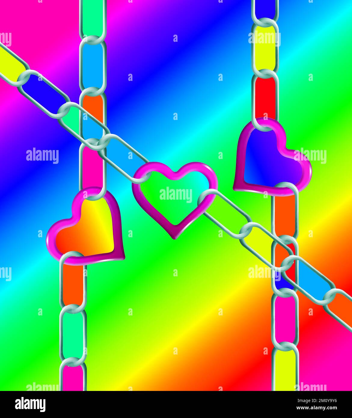 Hearts and chains are pictured in a background image that is a 3-d ...