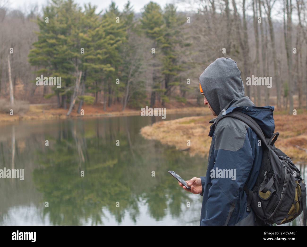 Cold weather hiking, backpacking winter activity Stock Photo - Alamy