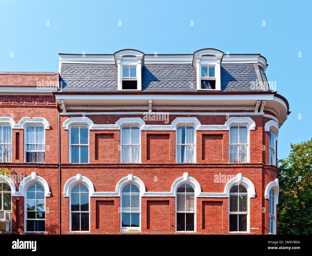 Old Brick Building in Portland Maine with Mansard Roof Stock Photo - Alamy