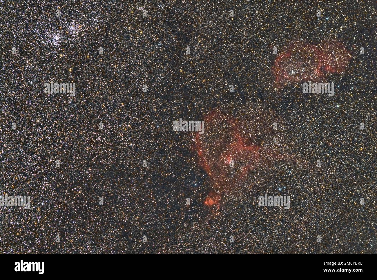 Heart and Soul Nebulae, emission nebula in the Cassiopeia constellation, and the double open ...