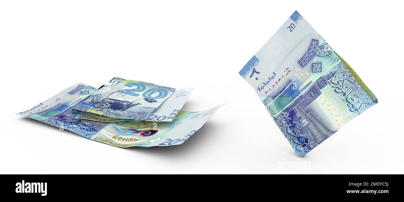 Set of Kuwaiti dinar note isolated on white background. 3d rendering ...