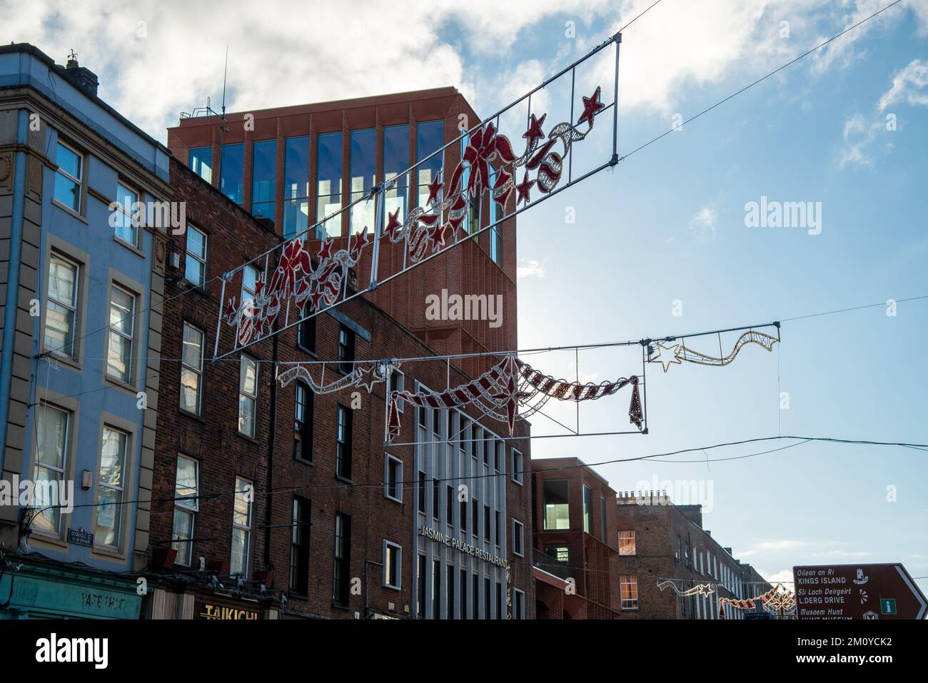 Limerick Christmas, festive colors on the street and buildings of the ...