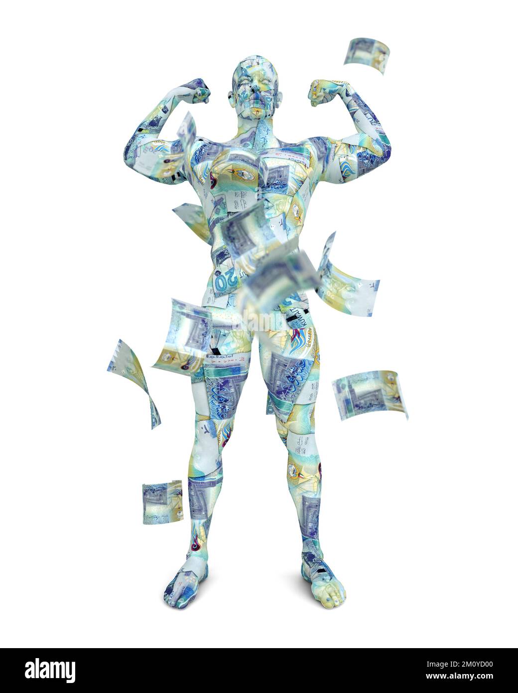 3D rendering of human figure made up of Kuwaiti dinar notes Stock Photo ...