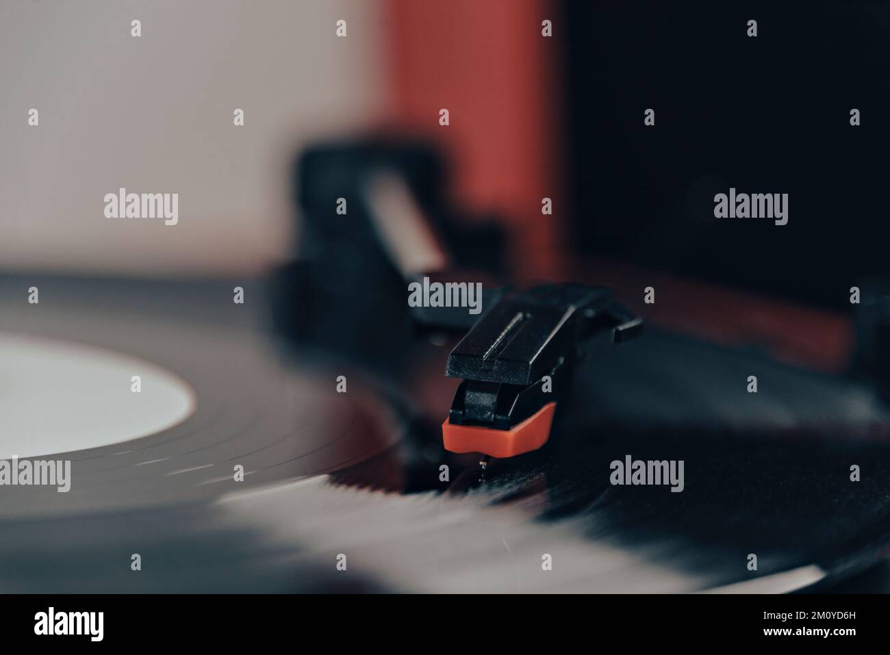 Close-up, vintage record player, While playing the record, Black ...