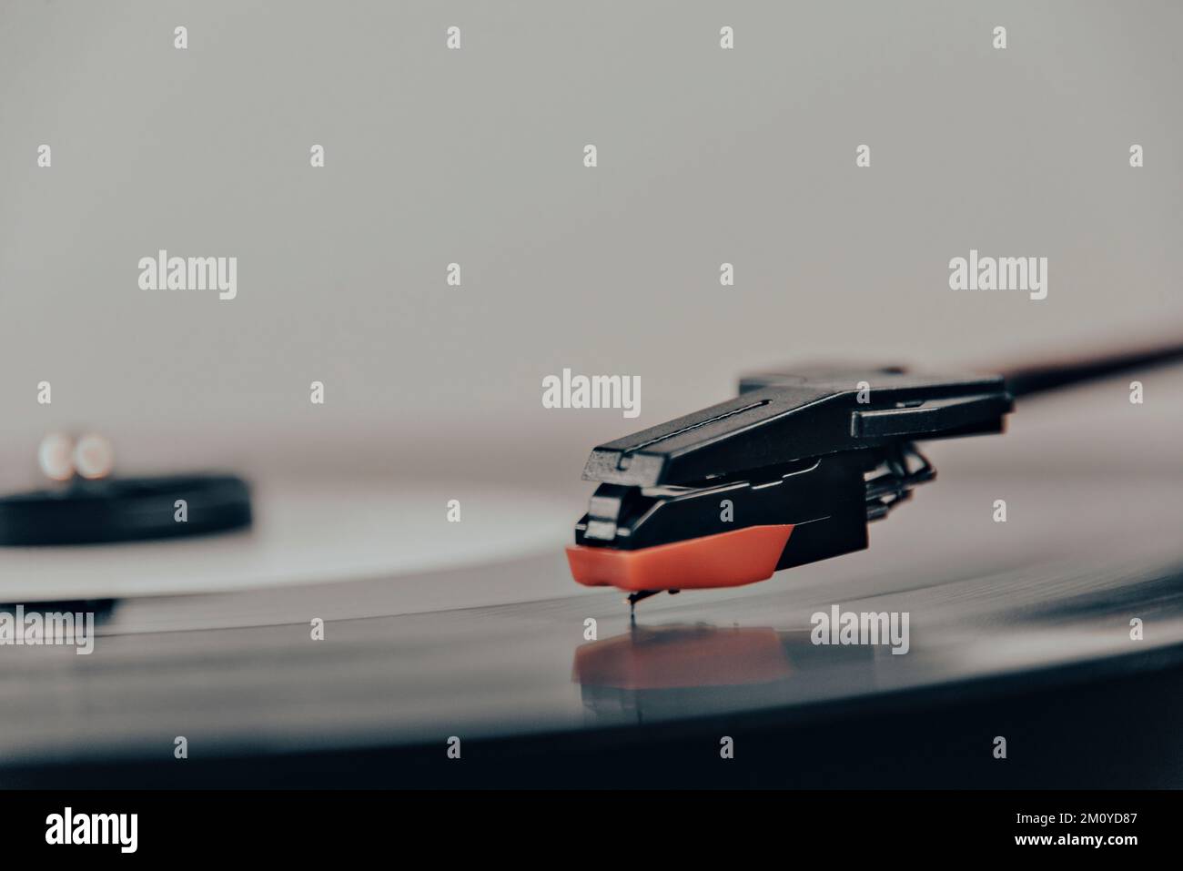Close-up, vintage record player, While playing the record, Black ...