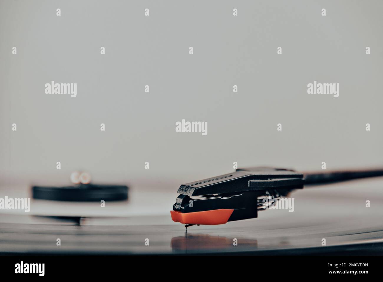 Close-up, vintage record player, While playing the record, Black ...