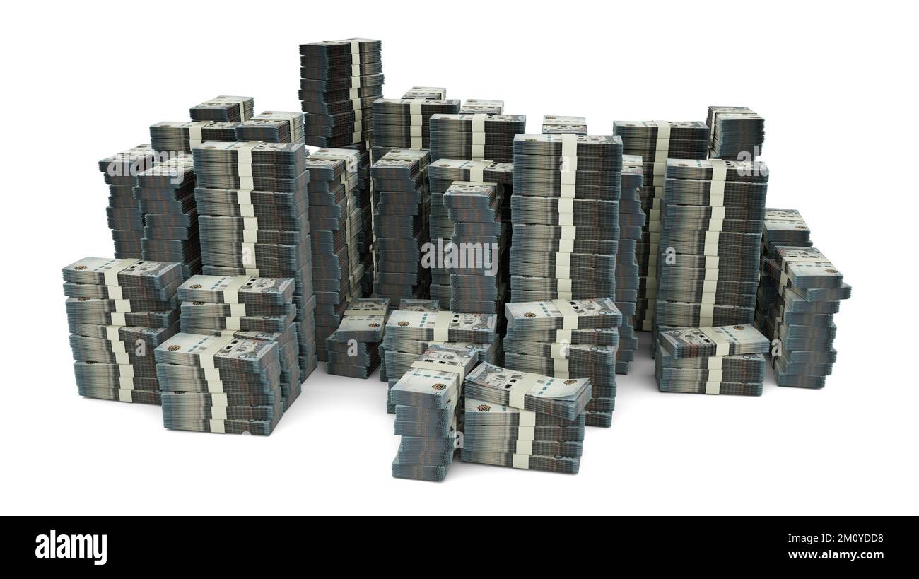 Big stack of Saudi riyal notes. A lot of money isolated on white ...
