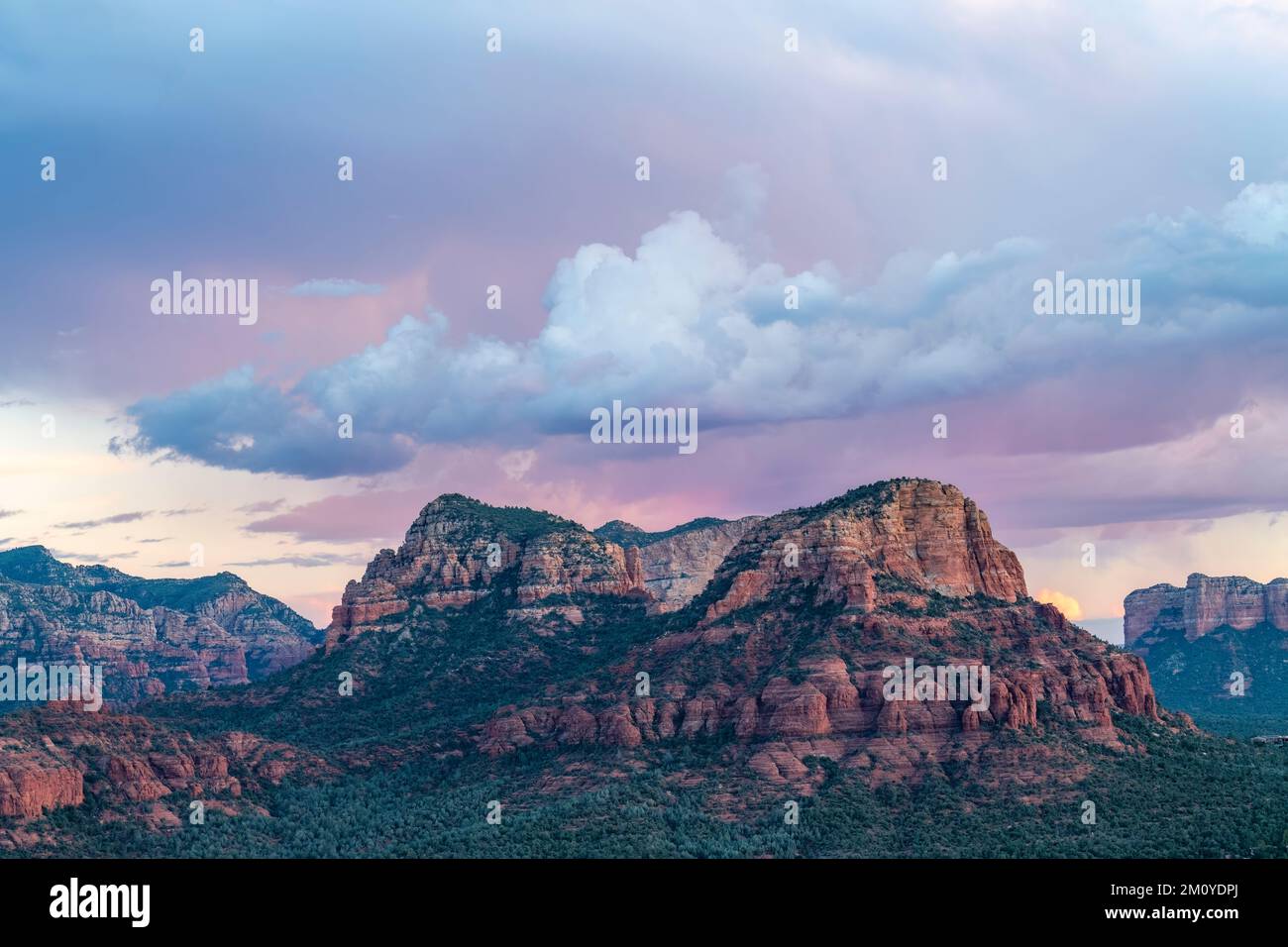 Twin Buttes at sunset, part of the Munds Mountain Wilderness, Arizona ...