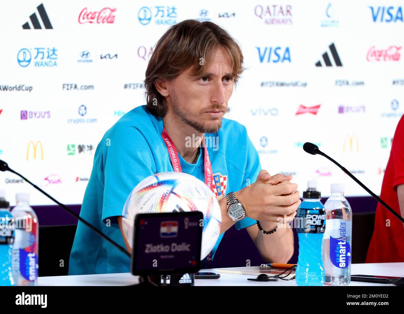 Doha, Qatar - December 8, 2022, Luka Modric of Croatia answers to the ...