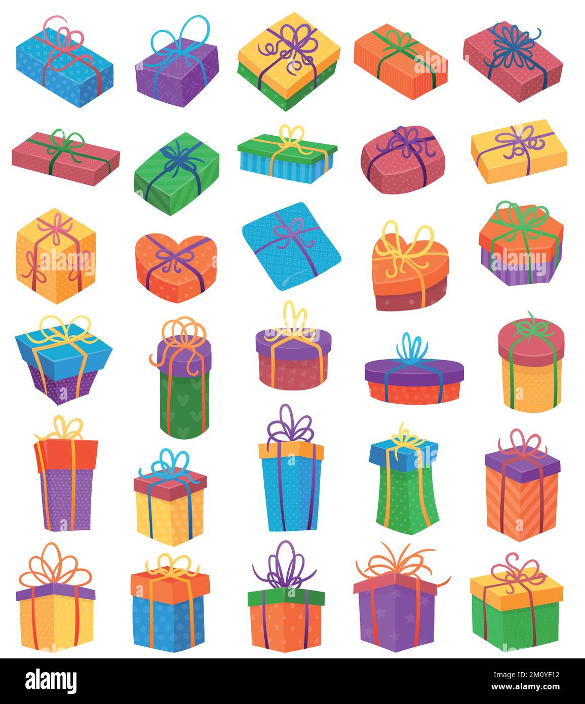 Pack of hand drawn vector illustrations of simple closed wrapped gift ...