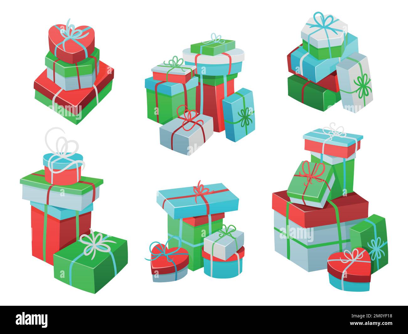 Hand drawn vector illustrations of piles of simple closed wrapped gift ...