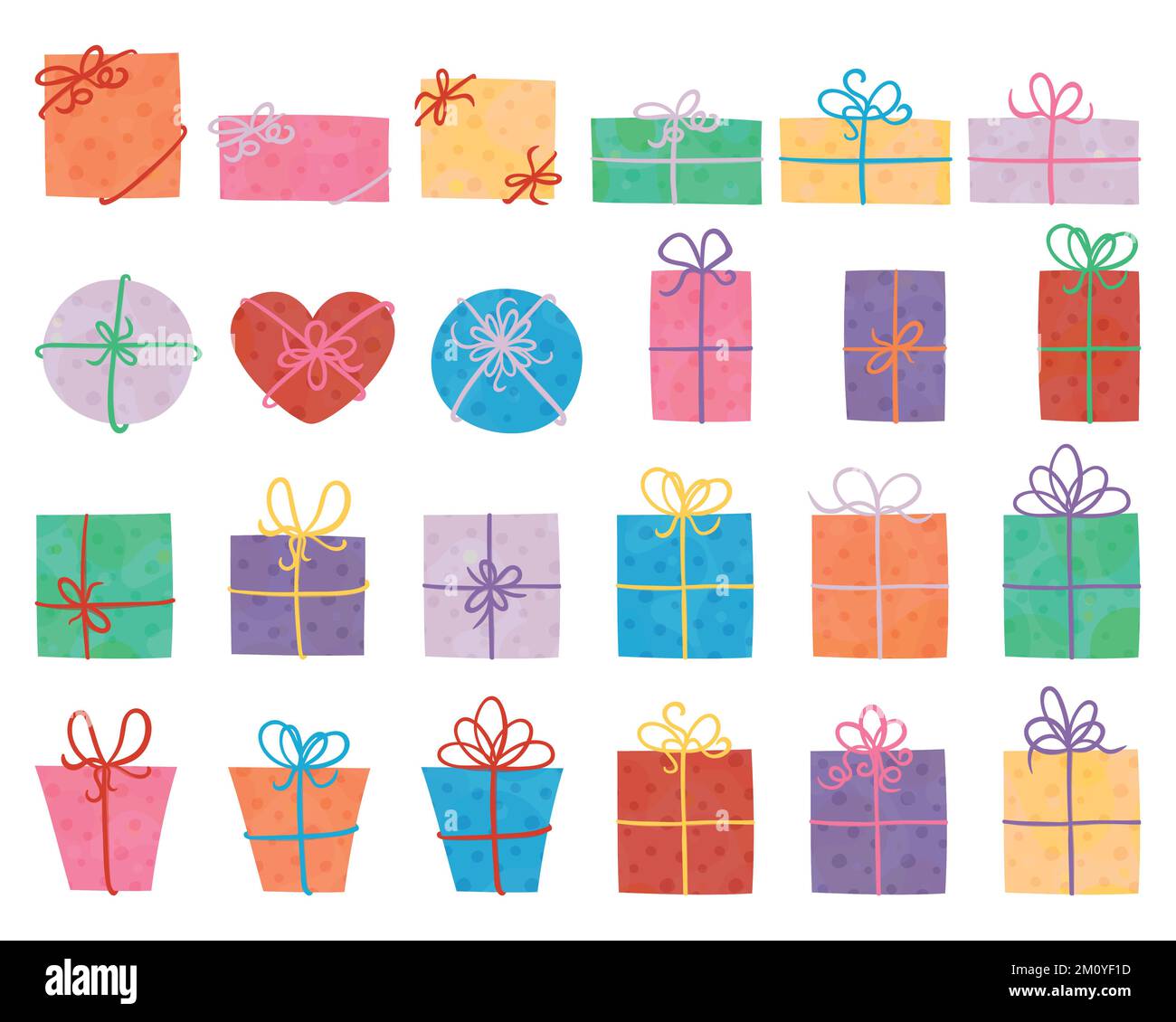 Pack of hand drawn vector illustrations of simple closed wrapped gift ...
