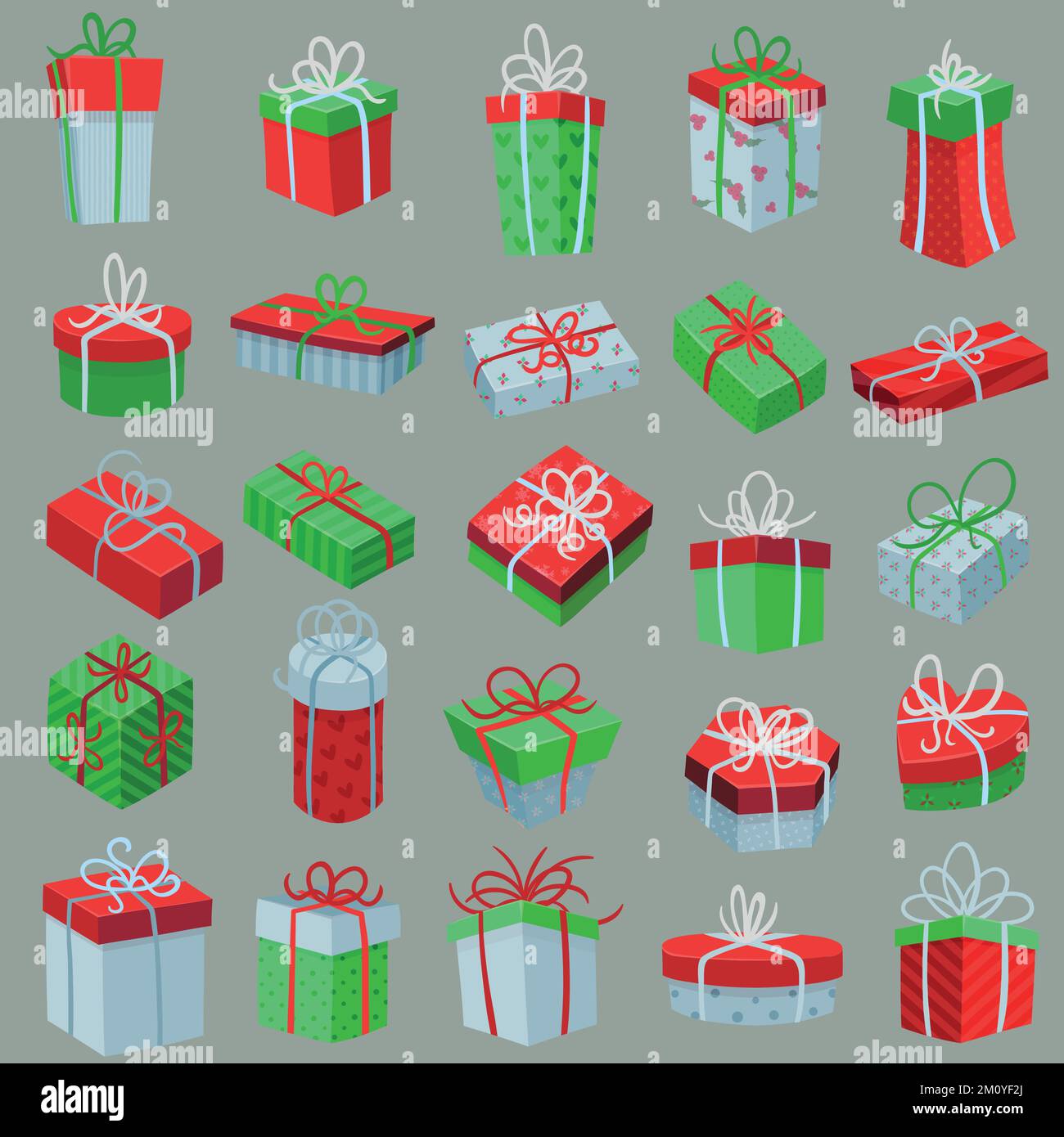 Pack of hand drawn vector illustrations of wrapped gift boxes in ...