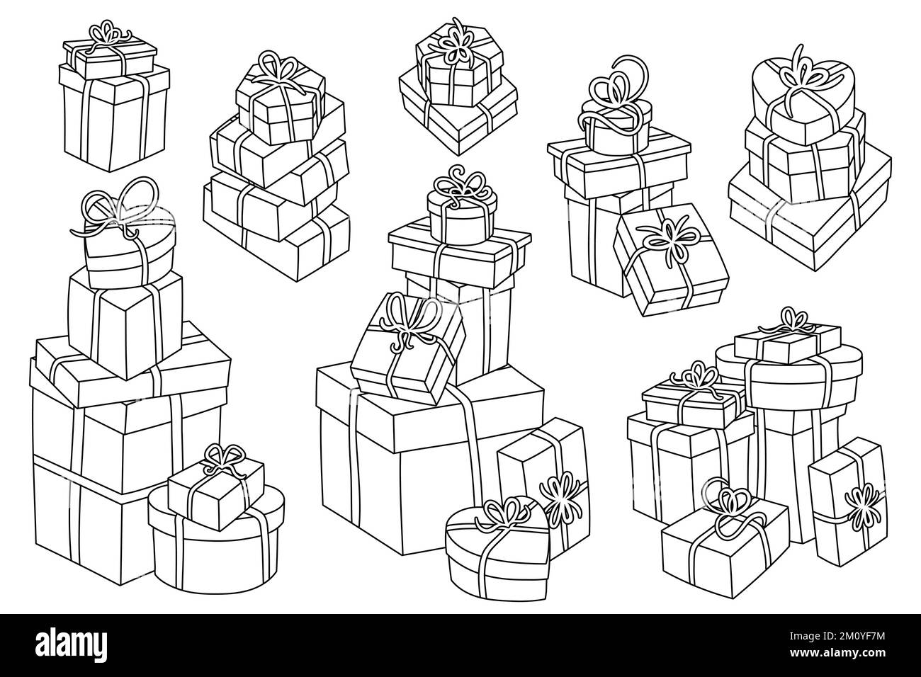 Hand drawn vector illustrations of piles of simple, colorful, closed ...