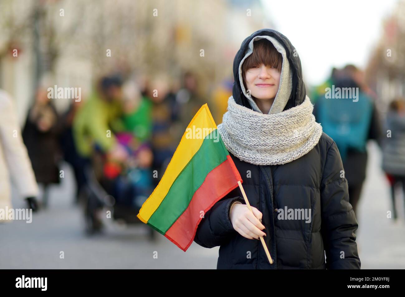 Funny teenage girl celebrating Lithuanian Independence Day holding ...