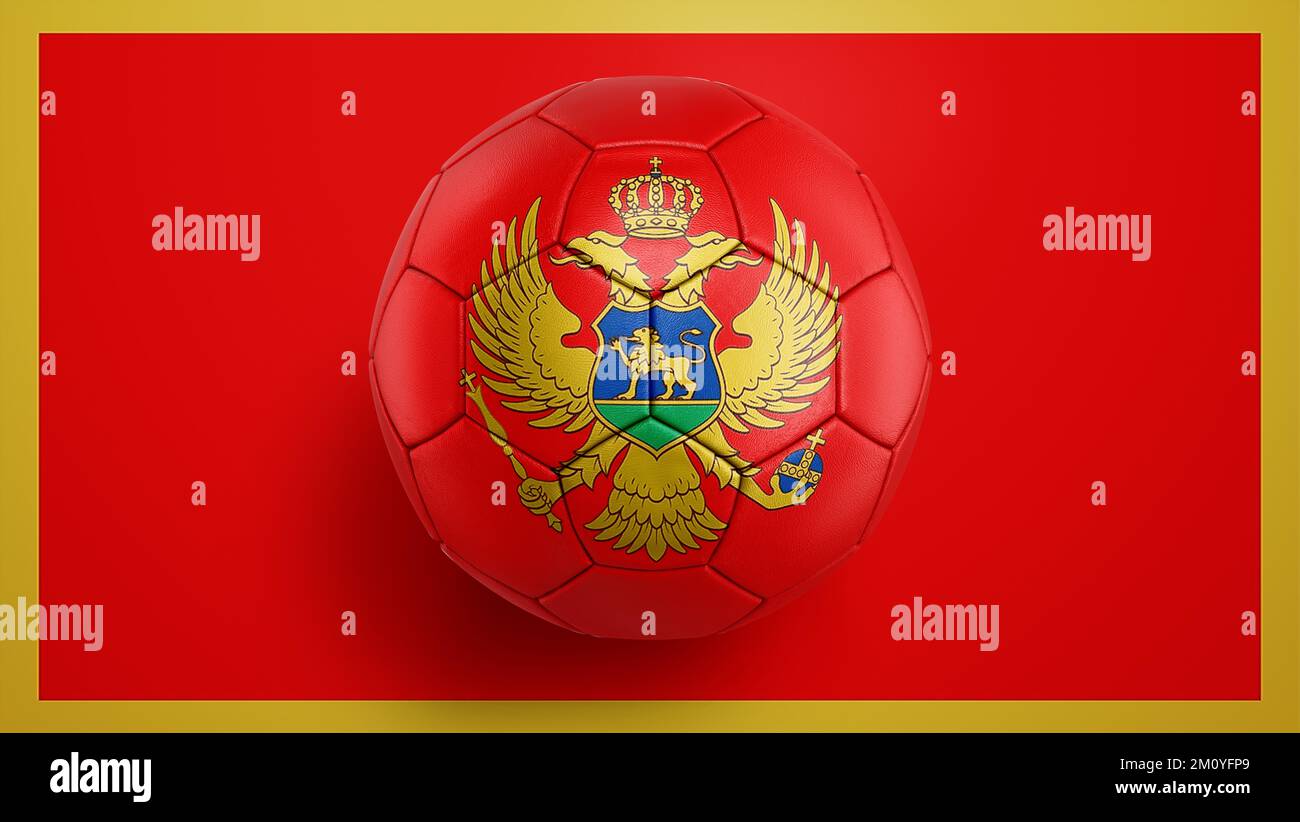 Soccer ball Montenegro flag on a Montenegro flag background. 3D ...