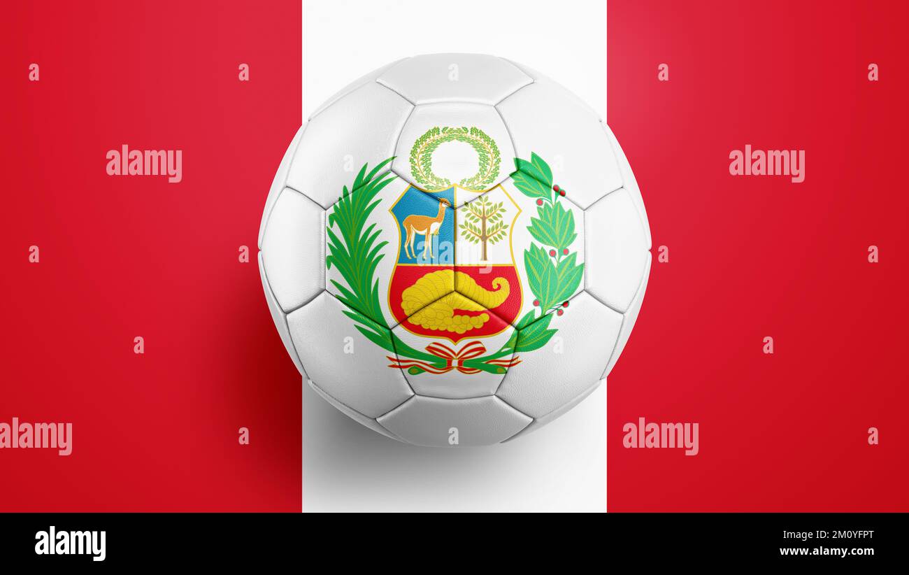 Soccer ball Peru flag on a Peru flag background. 3D illustration Stock ...