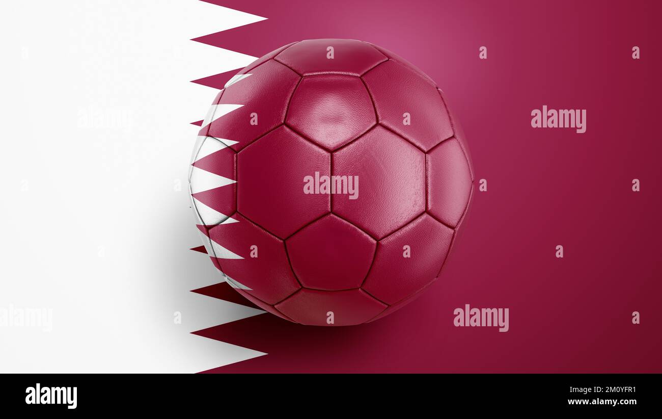 Soccer ball Qatar flag on a Qatar flag background. 3D illustration ...