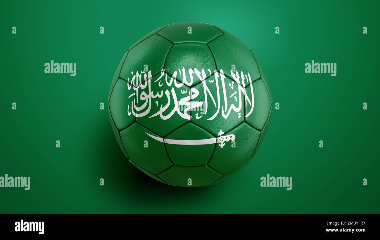 Soccer ball Saudi Arabia flag on a Saudi Arabia flag background. 3D ...