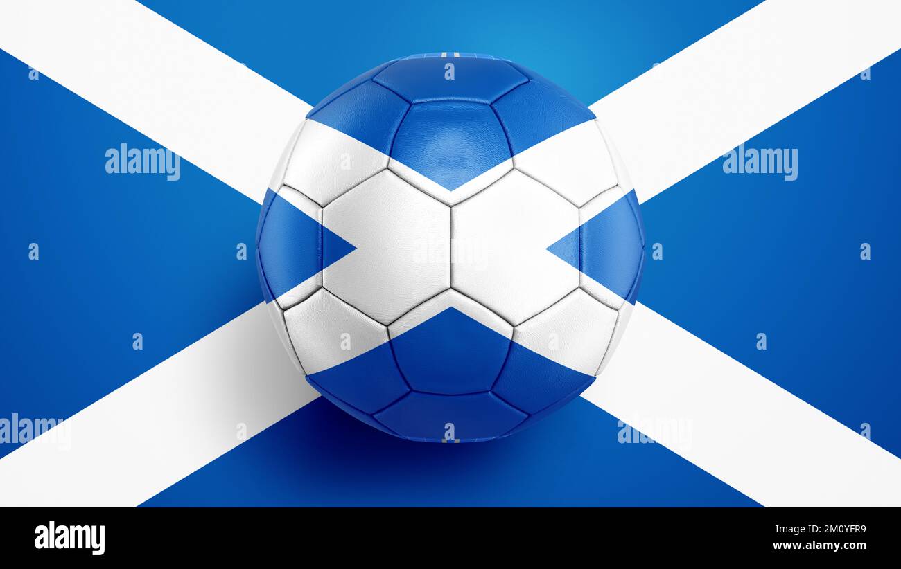 Soccer ball Scotland flag on a Scotland flag background. 3D ...